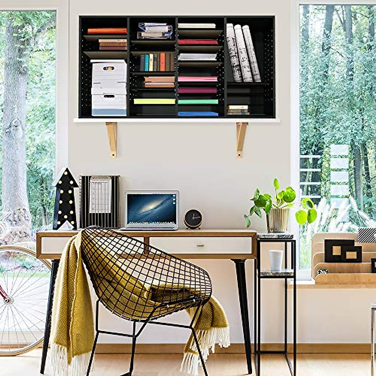 AdirOffice Wooden Literature Organizer Sorter - Stackable Mail Craft Paper Storage Holder with Removable Shelves for Office, Classrooms, and Mailrooms Organization (36 Compartment, Black)