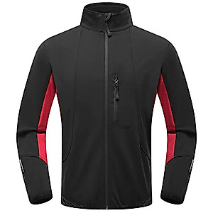 Wantdo Men's Winter Cycling Thermal Jacket Warm Soft Shell Windproof Running Jacket Waterproof Fleece Windbreaker Reflective