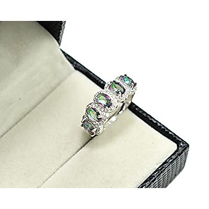6X4 MM Oval Cut Rainbow Fire Mystic Topaz Ring 925 Sterling Silver November Birthstone Promise Ring Christmas Gift For Girlfriend Gift Women Jewelry Gift For Her (Sterling Silver, 8.75 US)