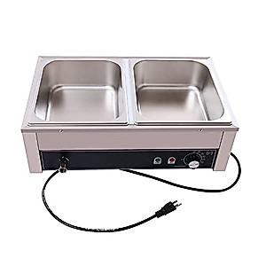 Food Warmer, 2-Pan Commercial Countertop Steam Catering Food Warmer, 1500W Stainless Steel Electric Steam Warmer, Restaurants Professional Buffet Chafing Dishes with Lids, 6.87Qt/6.5L