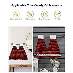 2PCS Hand Tie Towels for Bathroom Kitchen-Red Black Buffalo Checked Plaid Bear Paw Decor Hanging Towel Tea Bar Dish Cloth Soft Coral Fleece Absorbent Washcloth,Forest Animals