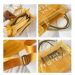 JQAliMOVV Clear Tote Bags for Women, The tote Bag Mini Clear Crossbody Bag Purse PVC Transparent Tote Handbag for Travel Beach (Black)