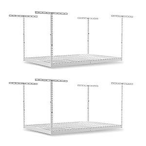 MonsterRax Overhead Garage Storage Rack- 4 x 8 Ceiling Rack for Garage Shelving, Organization, & Storage, Adjustable Hanging Storage for Bikes, Equipment & Accessories (White, 24"-45", 2-Pack).