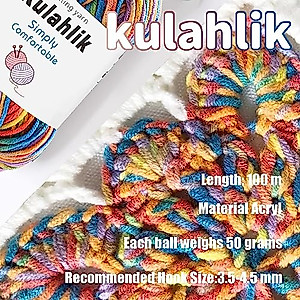 Kulahlik 250g(5x50g) Acrylic Yarn for Crochet/Knitting, Colorful Gradient Yarn Thread, 5 Rolls Skeins, Perfect for Any Knitting Crochet and Crafts Mini Project
