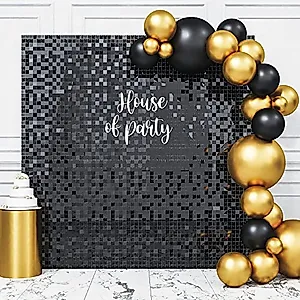 HOUSE OF PARTY Black Shimmer Wall Backdrop -36 Panels Square Sequin Shimmer Backdrop for Birthday Wedding Anniversary Engagement Baby Shower & Bachelorette Decorations Party
