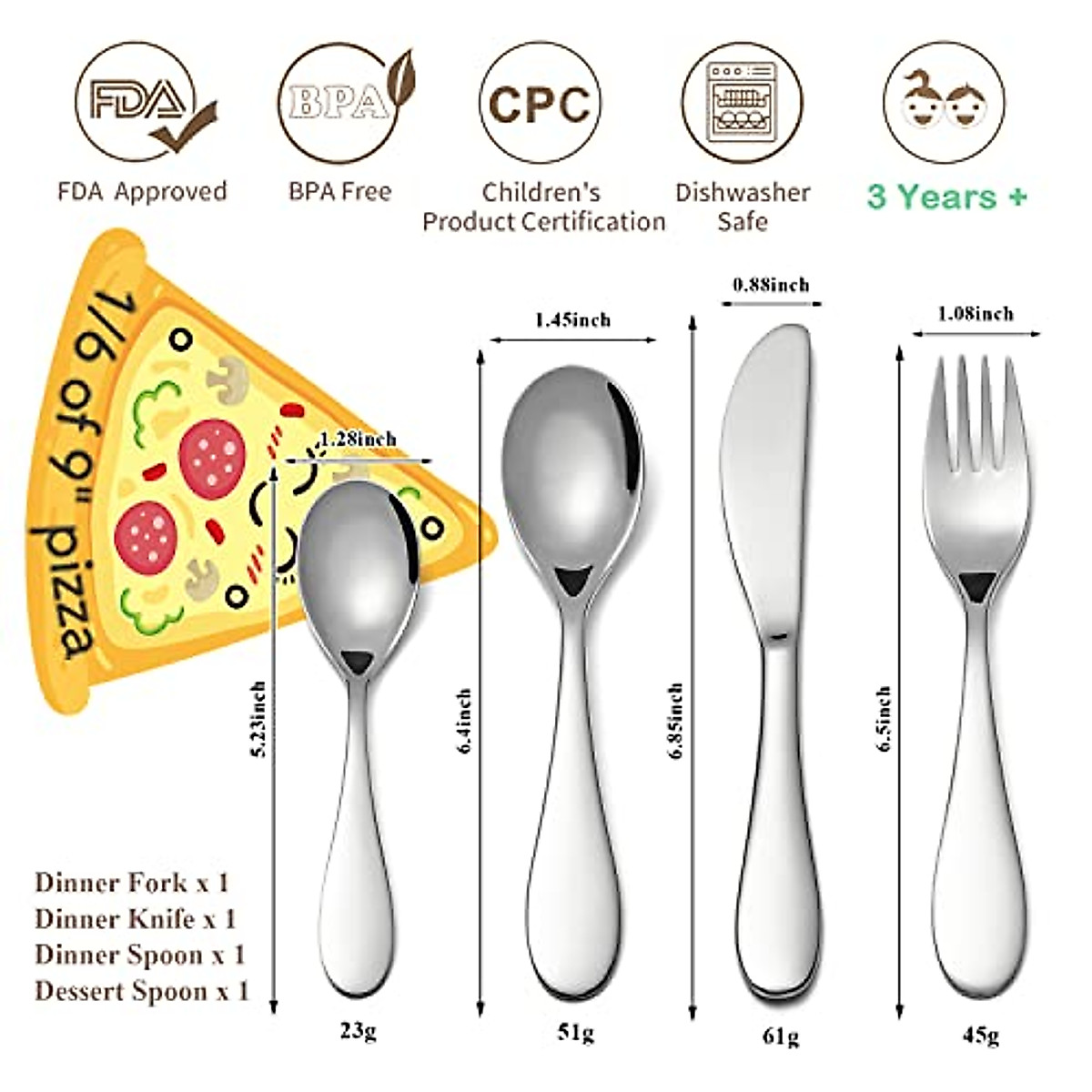 Kids Silverware Set, EIUBUIE18/10 Stainless Steel Metal Toddler Utensils, Safe Reusable Child Cutlery Flatware Includes Fork Knife Table Spoons for Eating(4 Piece, Mirror Polished)