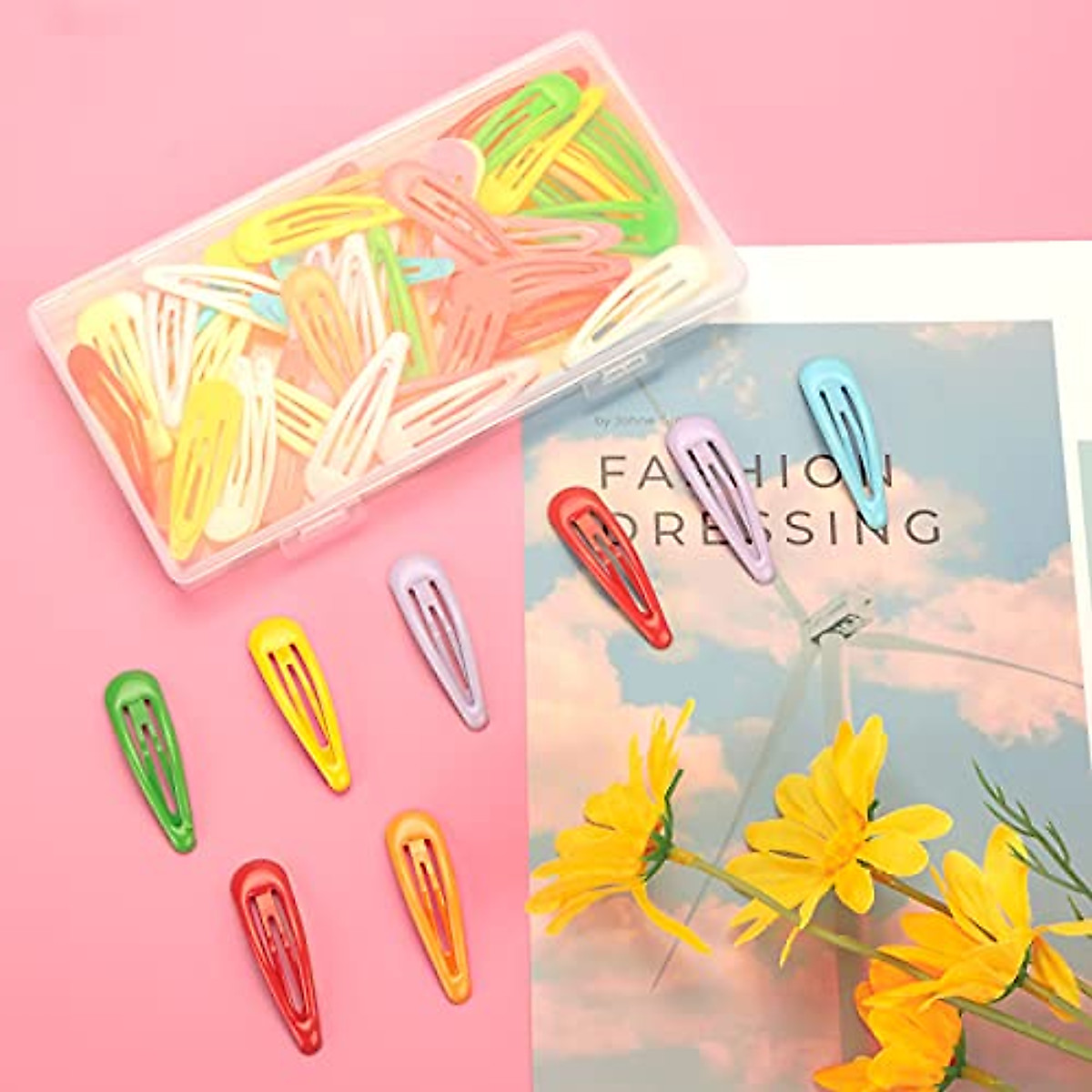 60Pcs Snap Hair Clips for Girls, Gingbiss 2 inch Silicone Coating Colorful Metal Hair Barrettes with Storage Case for Women Girls Kids, No Slip Hair Accessories for Hair, 10 Assorted Colors