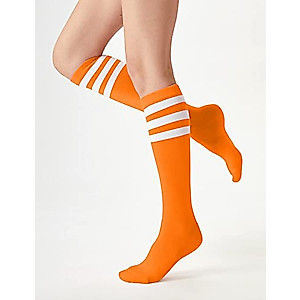 Joulli Women's Knee High Athletic Socks Stripe Tube Outdoor Sport Socks 3 Pairs, Orange
