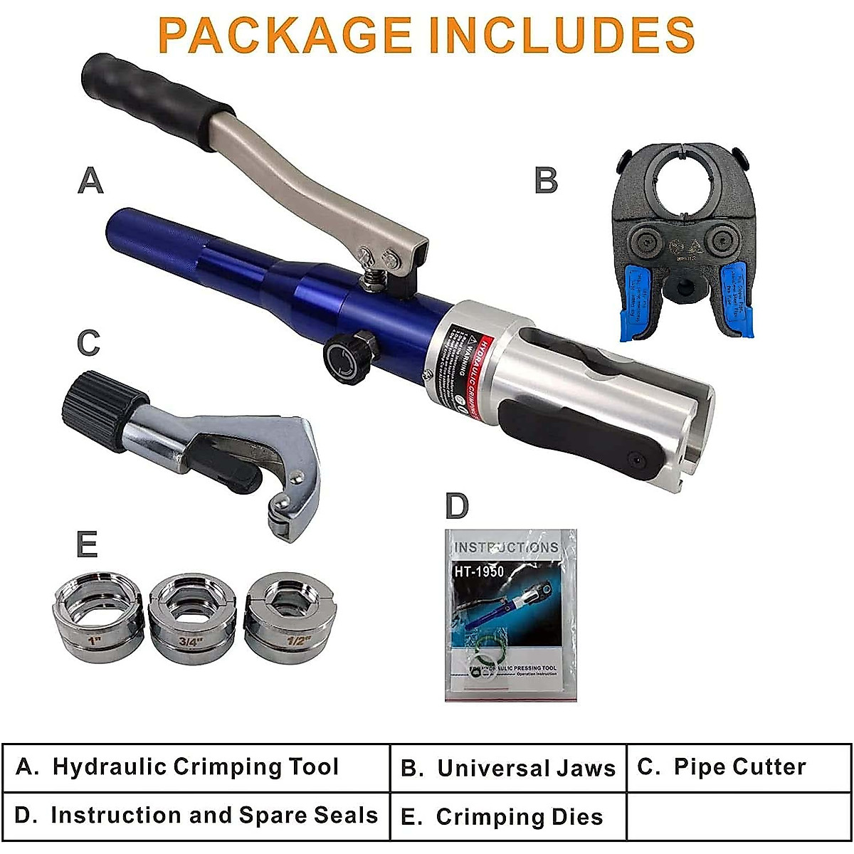 IBOSAD Copper Tube Fittings Hydraulic Pipe Crimping Tool with 1/2 inch,3/4 inch and 1 inch Jaw Copper Pipe Propress Crimpers Pressing Pliers,Suit for Narrow Space and Tee Fitting