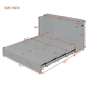 Harper & Bright Designs Queen Size Murphy Bed Wall Bed, Murphy Bed Chest Cube Cabinet Bed with USB, Charging Station and Large Storage Drawer for Home Office, Pulley Structure Design - Gray