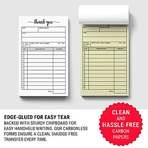 321Done Thank You Receipt Book, 3.4x5.5 Handheld 2-Part Carbonless, Made in USA, Carbon Duplicate Copy Sales Order Form, Invoice Pad, Cute Convenient for Small Boutique Business (50 Sets) White/Yellow