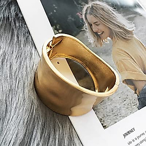 Gold Tone Wide-Edge Smooth Opening Bangle Bracelet Minimalist Polished Frosted Irregular Twist Grooved Cuff Bracelet Gothic Style Chunky Statement Fashion Jewelry for Women Men-A gold 1