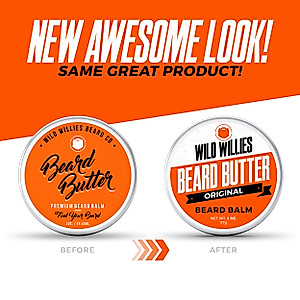 Premium Beard Balm Leave-in Conditioner by Wild Willies - Natural, Organic Ingredients & Essential Oils Promote Fast Beard Growth, Removes Itch & Dandruff - Beard Butter Restores Moisture - 2 Oz