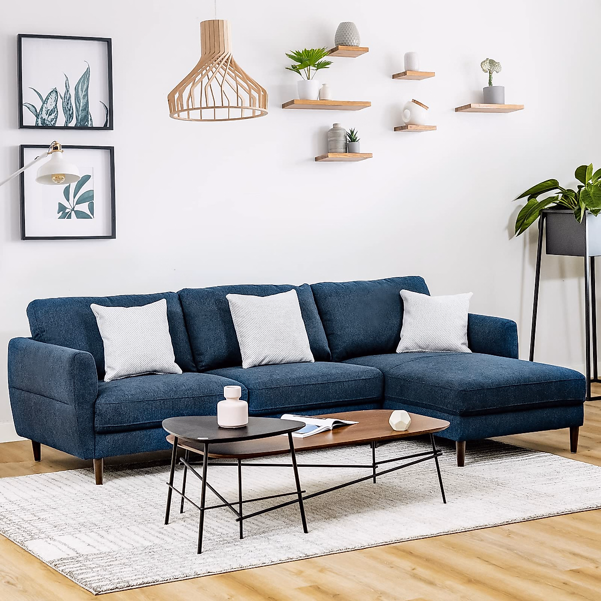 Giantex Sectional Sofa Couch Set, 3-Seat Sofa with Chaise Lounge, Modern L-Shaped Sofa Set for Living Room Apartment Office, Easy Assembly (Navy Blue)