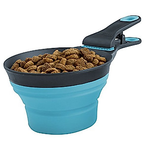Dexas Popware for Pets Collapsible KlipScoop, 1 Cup Capacity, Gray/Blue