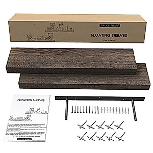 Floating Shelves 36 inches Rustic Natural Wood Shelf for Wall Set of 2 Open Shelving Farmhouse Light Wooden Wall Mounted Shelf Decor for Bathroom, Living Room, Kitchen, Dark Brown (36" W x 5.5"D)