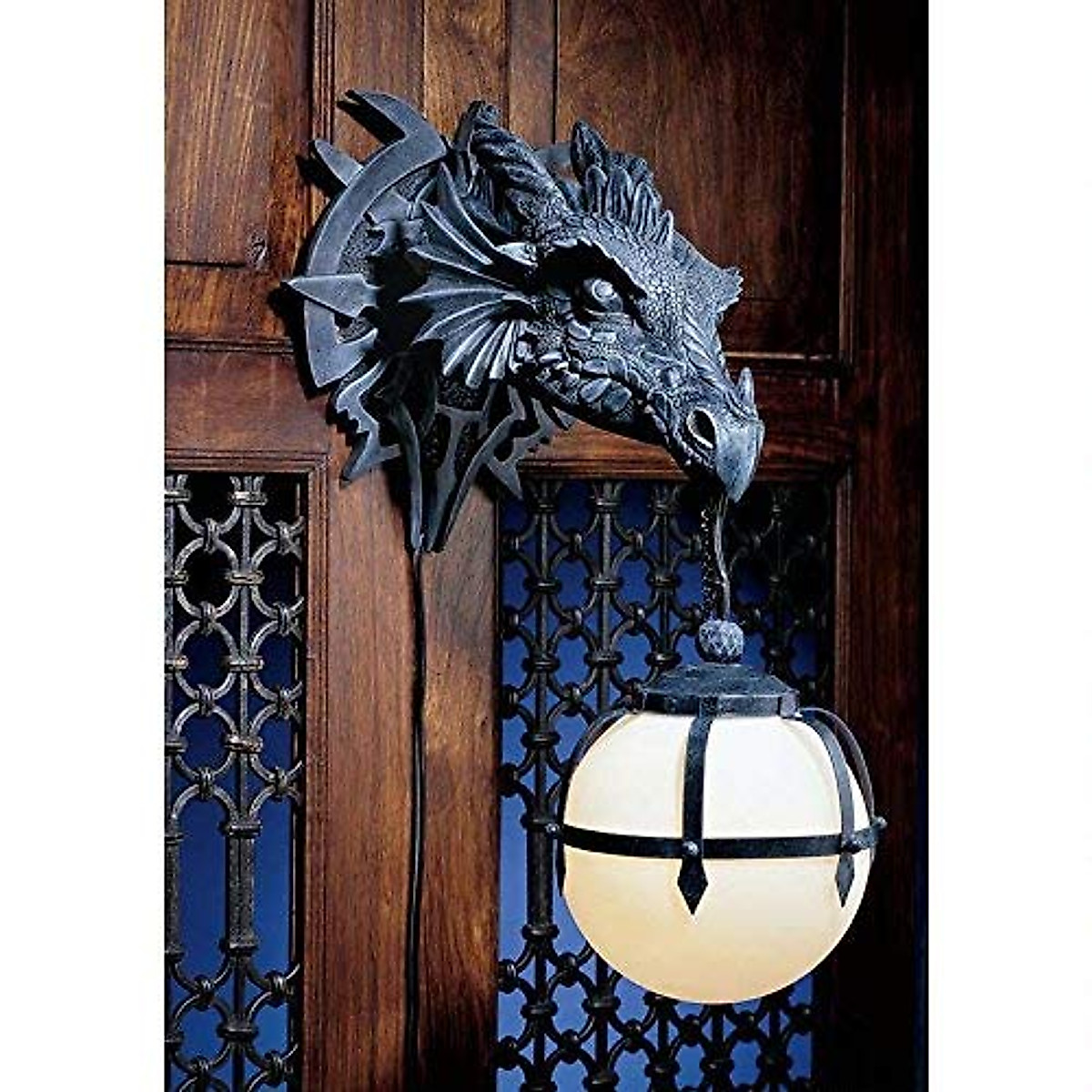 Design Toscano Marshgate Castle Dragon Electric Wall Sconce Light Fixture, Greystone