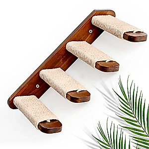 TAMFOM Cat Climbing Shelves Wall Mounted，Four-Step Cat Stairway with Kraft Rope for Cats Perch Platform Supplies，Cat Pine Walkways for Walls