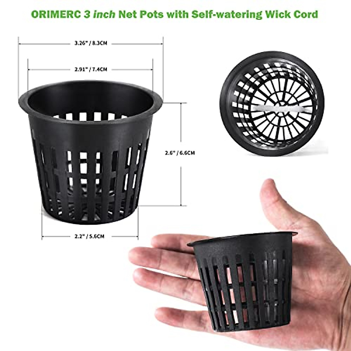 12 Pack 3 inch Net Cup Pots with 12 feet Hydroponic Self Watering Wick & 12 Plant Labels Aquaponics Mason Jar Bucket Insert Orchid kratky Vegetable Gardening Growing Netted Baskets Slotted Mesh