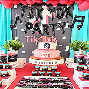 Tik Tok Party Decorations Black Tik Tok Party Balloons Banner Music Sign Foil Balloons for Girl's Boy's Music Karaoke Social Media Tik Tok Themed Birthday Party Supplies