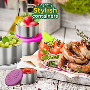 SIMPLY PEP Stainless Steel Container with lids Kids Lunch Containers - Set of 4 Stainless Steel Snack Containers Dip Containers For Lunches Metal Kids Lunch Box Container