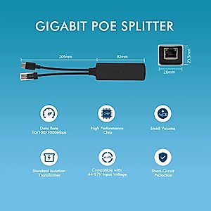 Gigabit PoE USB C Splitter 48V to 5V 2.4A, IEEE 802.3af/at 10/100/1000Mbps Active PoE Power Over Ethernet USB C Splitter Adapter for Security IP Cameras, iPads, Raspberry Pi4, Dropcam