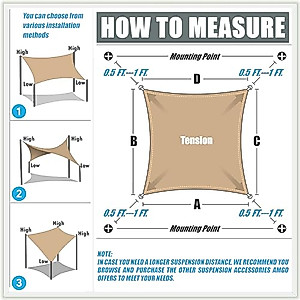 Amgo 16' x 16' Brown Square Sun Shade Sail Canopy Awning UPF50+ AGTAPS16, 95% UV Blockage, Water & Air Permeable, Commercial and Residential, 3 Years Warranty (We Make Custom Size)