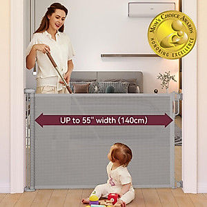 Momcozy Retractable Baby Gate, 33" Tall, Extends up to 55" Wide, Child Safety Baby Gates for Stairs, Doorways, Hallways, Indoor, Outdoor