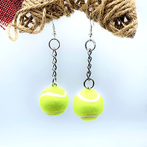 Tennis Earrings - Girls Tennis Earrings - Tennis Lovers Gifts - Gifts for Tennis Players Female - Tennis Earrings for Men & Women - Tennis Gifts for Women - Tennis Racket Jewelry (Optic Yellow)