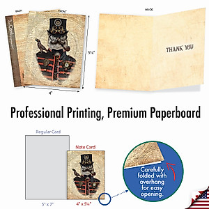 The Best Card Company 10 Assorted Thank You Notecards Bulk Box Set 4 x 5.12 Inch with Envelopes (10 Designs, 1 Each) Steampunk Cats M6554TYG