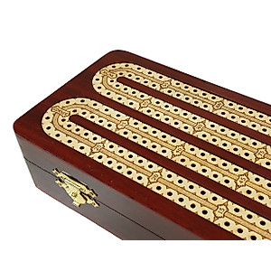 12 1/2" 2 Track Continuous Cribbage Board W/Card Storage Maple Tracks on Bloodwood Corner & Games Won