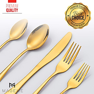 20-Piece Gold Silverware Set, MAGEME Premium Stainless Steel Flatware Cutlery Set for 4, Home Restaurant Hotel, Kitchen Utensils Set, Include Forks Spoons, Mirror Polished, Dishwasher Safe