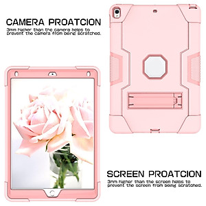 Jaorty Case for iPad Air 3 10.5" 2019,for iPad Pro 10.5 inch 2017 Case,3 in 1 Hybrid [Soft&Hard] Heavy Duty Rugged Stand Shockproof Anti-Slip Anti-Scratch Full-Body Protective Case,Pink