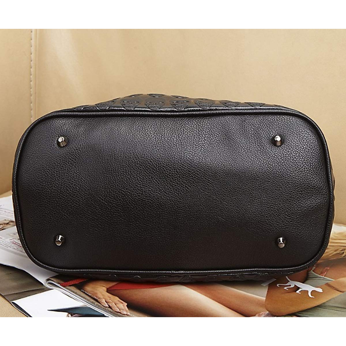 RainboSee Women's 2Pcs Skull Purses and Handbags Punk Tote Top-handle Shoulder Satchels Bag Clutch Black