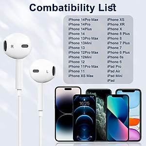 iPhone Earbuds Wired with Lightning Connector iPhone Headphones Wired Earphones with Built-in Microphone & Volume Control【MFi Certified】Compatible with iPhone 14/13/12/11/XR/XS/X/8/7/SE-All iOS