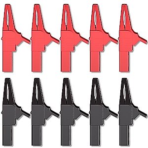 Goupchn 10PCS Heavy Duty Alligator Clips Full Insulated Safe Crocodile Clips with 4mm Banana Jack Socket for Automotive Car Battery Electrical Testing Red+Black