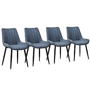 CLIPOP Faux Leather Dining Chairs Set of 4, Mid Century Modern Kitchen Chair, Pu Leather Dining Chair with Metal Leg, High Back, Armless Upholstered Leisure Side Chair for Dining Room Lounge, Blue