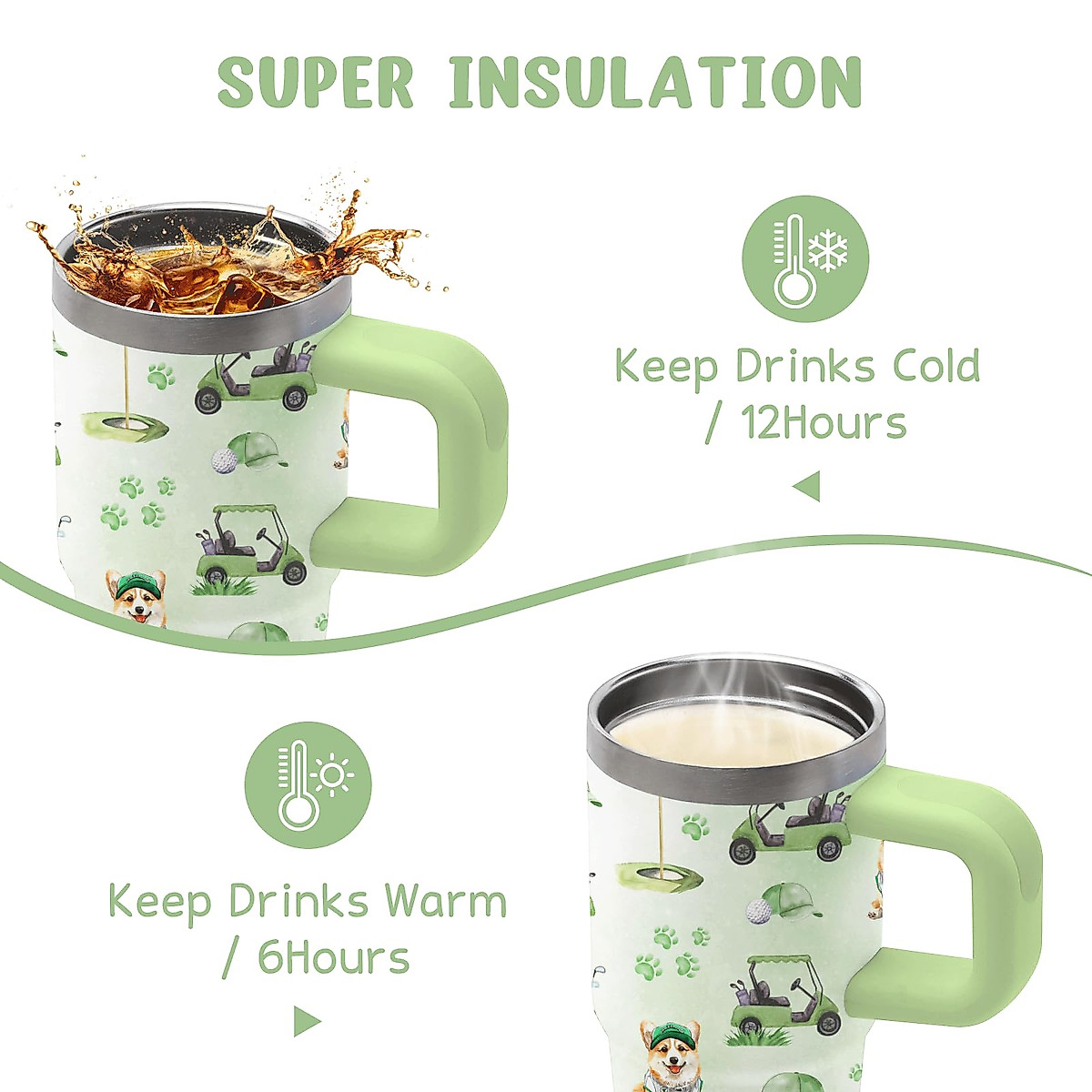 Golf Gifts for Boys Men, Golf Tumbler with Handle and Straw for Kids 14oz, Golfer Lover Gifts, Stainless Steel Funny Dog Mug, Golfer Gift for Boys Girls Him Son on Birthday