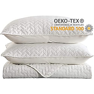 MERRY HOME Queen Size Quilt, 3-Piece Solid Quilts for All Season, Soft White Quilt Queen Bedding Cover Bedspread Set