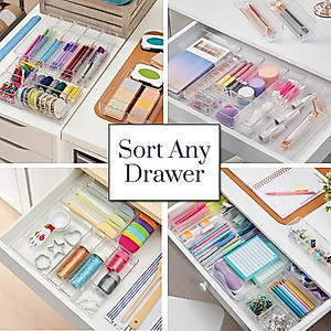 STORi SimpleSort 10-Piece Stackable Clear Drawer Organizer Set | Multi-size Trays | Makeup Vanity Storage Bins and Office Desk Drawer Dividers | Made in USA