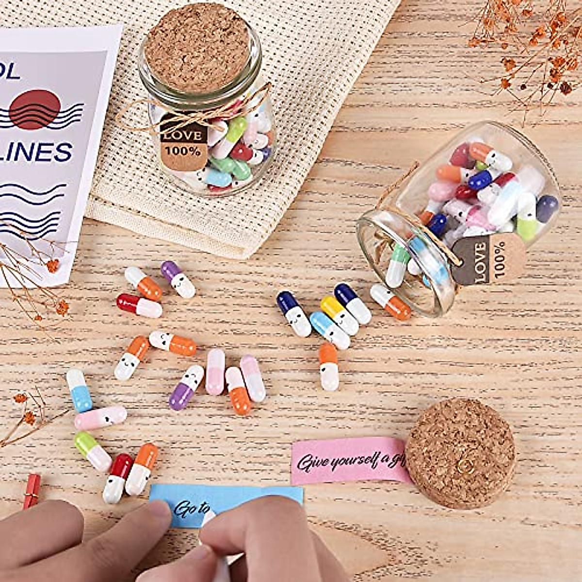 OctinPris 120pcs Capsule Message in Glass Bottle Gift, Capsule Letters Messages Cute Love Notes Pills for Boyfriend/Girlfriend in Birthday Valentines Christmas Anniversary Graduation Thanksgiving