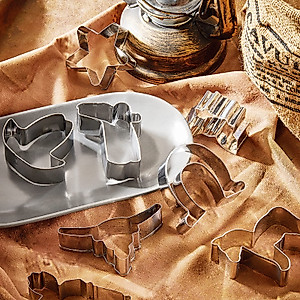 9 Pieces Cowboy Cookie Cutter Set Western Cookie Cutters, Includes Cow, Star, Horse, Cowboy, Boot, Hat, Cactus, Horseshoe, Horse Head, Stainless Steel Cookie Cutter for Baking Decorative Food DIY