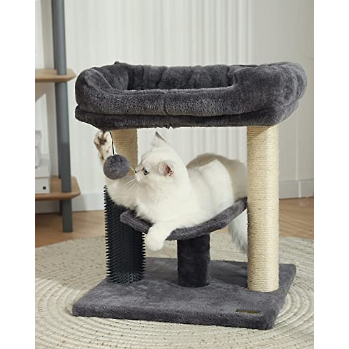 Hoopet cat Tree Tower,cat Scratching Post for Indoor Cats,Featuring with Super Cozy Perch,Cat Self Groomer and Interactive Dangling Ball Great for Kittens and Cats