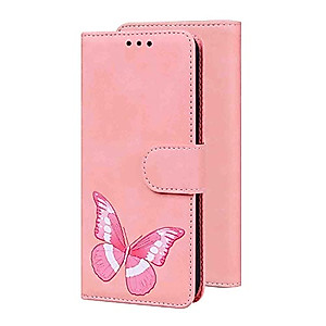 NATUMAX Phone Cover Wallet Folio Case for Oppo REALME 7 PRO, Premium PU Leather Slim Fit Cover for REALME 7 PRO, 2 Card Slots, Horizontal Viewing Stand, Nice case, Pink