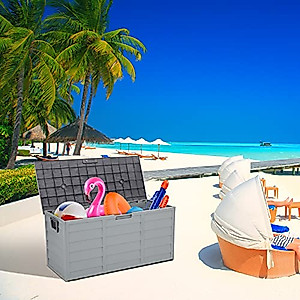 VINGLI 75 Gallon Outdoor Storage Box, Patio Deck Box Furniture with Lockable Design, Plastic Storage Containers with Lid for Garden | Pool | Balcony | Yard, Grey