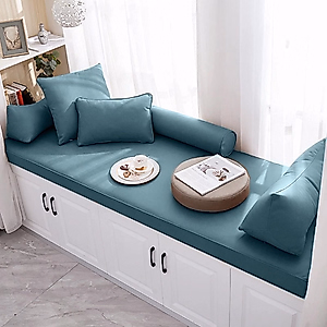 KaYomax Bay Window Cushion 3 inches Thickness Custom Home Kitchen Dining Room L-Shape Bench Seat Sofas Cushion Non-Slip Trapezoid Floor Seating Cushion Blue