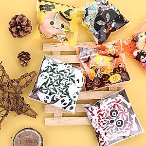 300 Pcs Halloween Treat Bags, 6 Cute Style Candy Bags Clear Trick or Treat bags Self Adhesive Plastic Bags Bulk for Halloween Party Favor Supplies Gift (A)