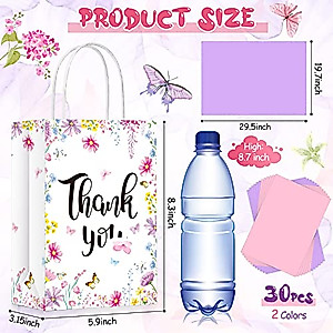 30 Pcs Thank You Gift Bags with Tissue Paper Gold Thank You Wedding Bags with Handle for Business, Shopping, Wedding, Baby Shower, Party Favors (Floral Style)