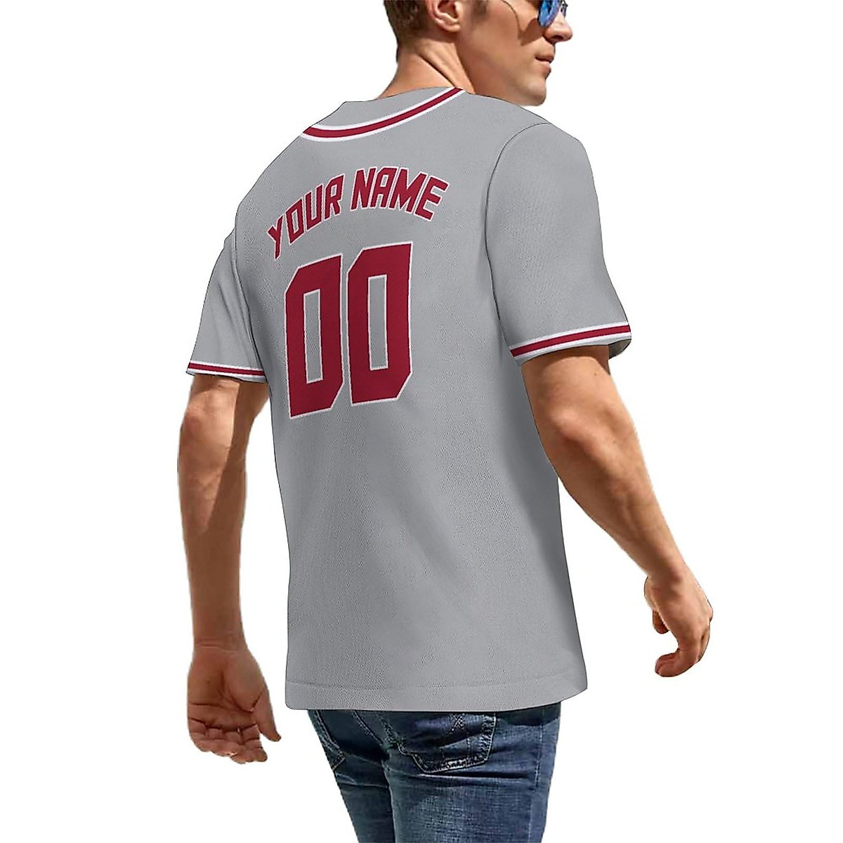 Grey Custom Baseball Jersey Personalized Gifts with Patch Team Name Number Stitch and 3D Print Tech Men Women Kid Toddler