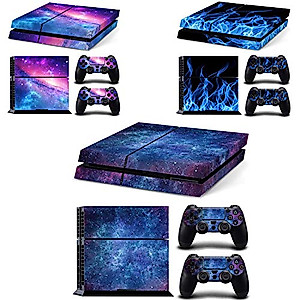 Ps4 Slim Stickers Full Body Vinyl Skin Decal Cover for Playstation 4 Console Controllers (with 4pcs Led Lightbar Stickers) (Blue fire) (PS4 Console (Blue fire))